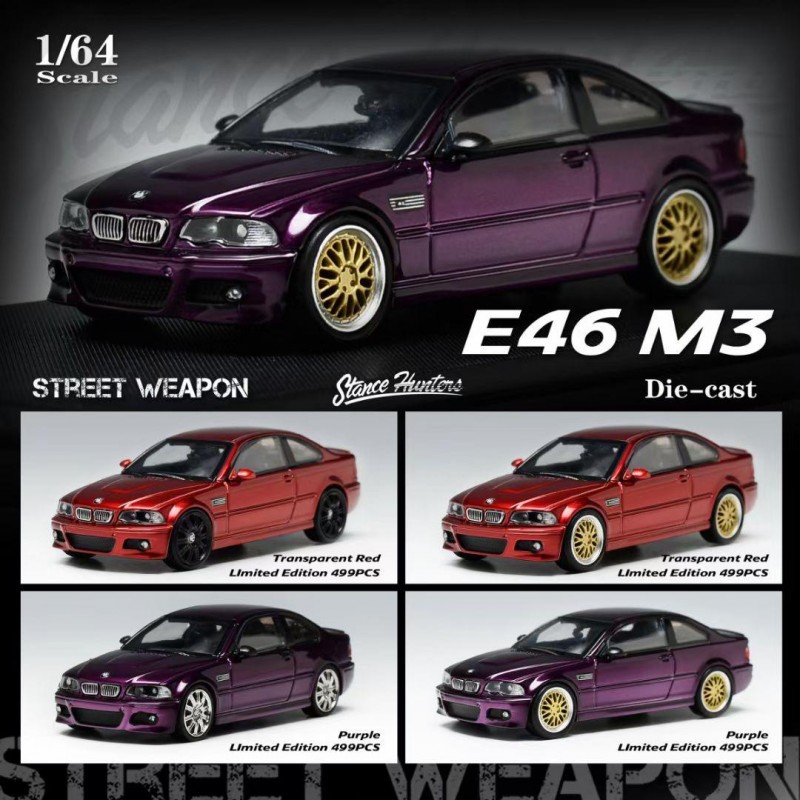 STREET WEAPON X STANCE HUNDER - 1/64 - BMW M3 E46 - RED - BBS WHEELS