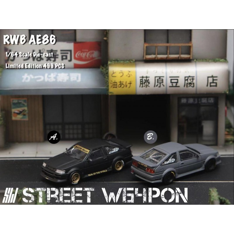 STREET WEAPON - 1/64 - TOYOTA AE86 - RWB - BLACK MATTE
